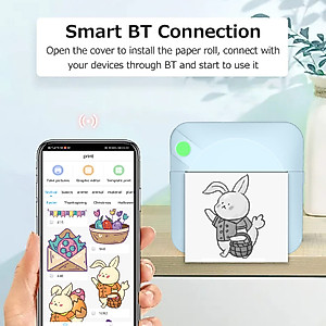 TVAIGER Mini Pocket Printer, Thermal Sticker Printer with 6 Rolls Printing Paper, Bluetooth Photo Printer for DIY Scrapbook, Text Memo, Notes, Office Receipt Printing (Pink)