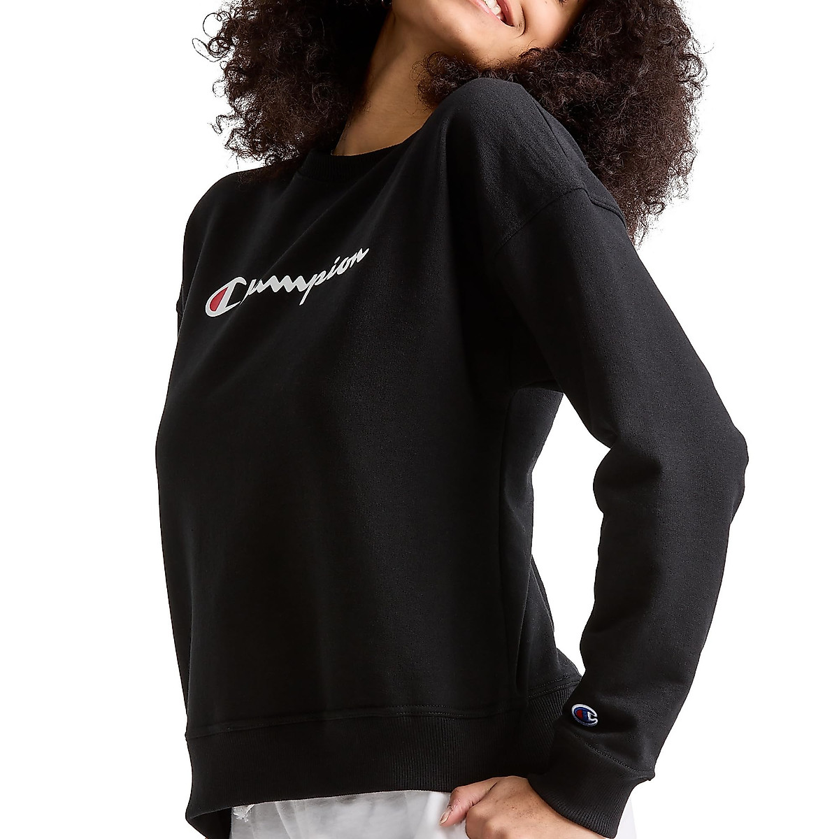 Champion Women's Sweatshirt, Powerblend, Crewneck, Sweatshirt for Women, Script (Reg. or Plus)