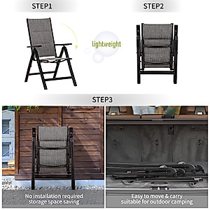 PHI VILLA Patio Dining Chairs Set of 2, Portable Outdoor Dining Chairs Padded Folding Patio Chairs Aluminum with Adjustable High Backrest for Terrace, Porch, Poolside, Yard