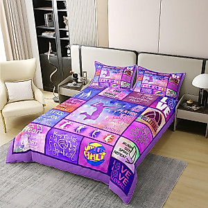 Volleyball Bedding Duvet Cover 100% Cotton Set Twin Size Sports Game Bedding Set for Kids Decor Volleyball Player Comforter Cover Set Purple Bedspread Cover Bedroom Bedclothes
