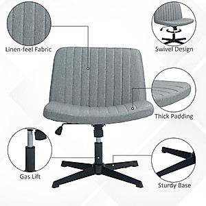 HOMCOM Wide Office Chair, Armless Office Desk Chair, Computer Fabric Vanity Chair with Adjustable Height, Gray