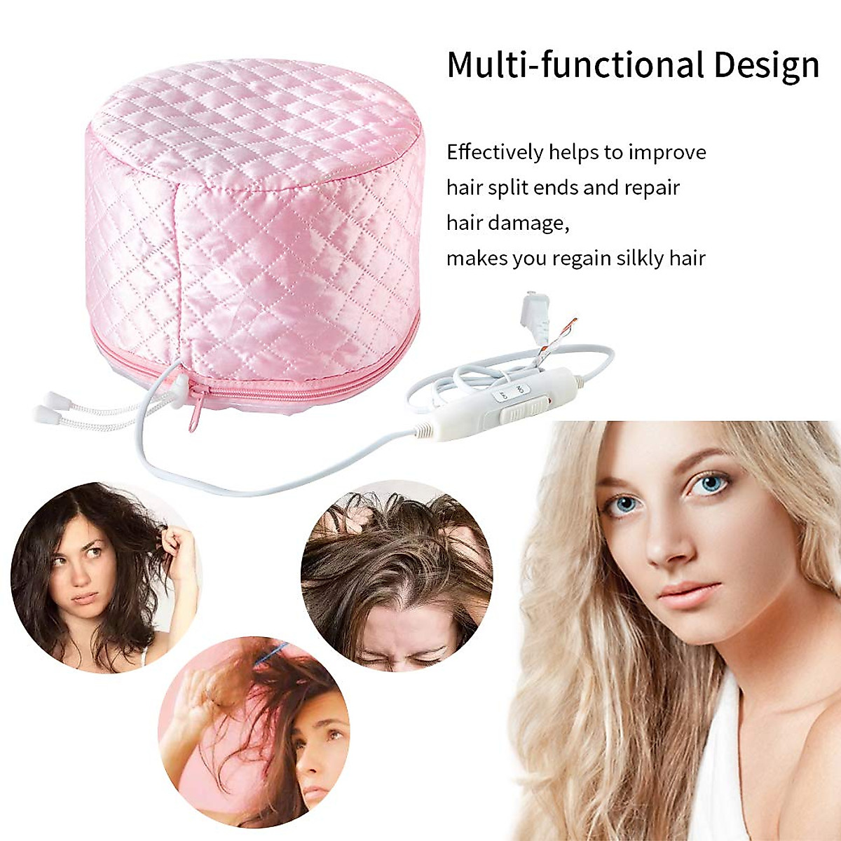 Hair Care Cap, 110V Yomagine Pink Hair Heat Treatment Cap, Deep Conditioning Heat Cap, Thermal Treatment Caps for Hair Spa, Beauty Steamer Nourishing Hat for Family Personal Care