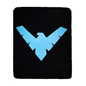 JPI Batman Nightwing Fleece Throw Blanket - Batman Logo - Black & Sky Blue - Officially Licensed by DC Comics - Special Edition - Super Soft & Thick - Fleece Throw 50" x 60" - 100% Polyester