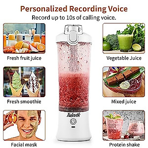 Portable Blender, Tulevik Personal Blender for Shakes and Smoothies with 6 Blades,20 Oz Mini Blender with Travel Lid and USB Rechargeable for Kitchen/Gym/Travel/Office, BPA-Free, White