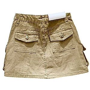 Khaki Mini Cargo Skirt for Women Low Waist Y2k Short Denim Jean Skirt (Khaki, M)