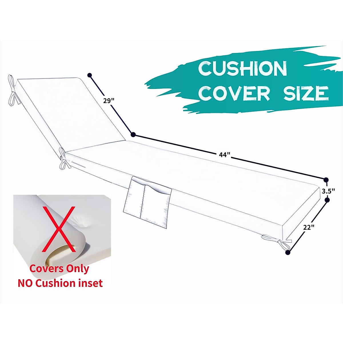 FSJITF Outdoor Chaise Lounge Cushion Cover 72"x21"x3.5",Rain-Proof,Fade Resistant 1600h,for Patio Replacement Cushion Cover,Note: Only Covers-Foam Not