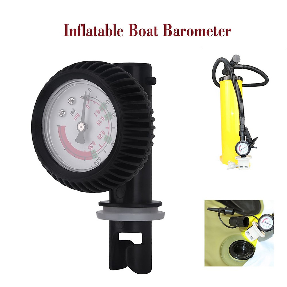 Wbestexercises Kayak Air Pressure Gauge Nylon Inflatable Boat Air Pressure Gauge 0-5.08 PSI Barometer Air Thermomete Valve Connector Replacement for Kayak Raft SUP Board Black