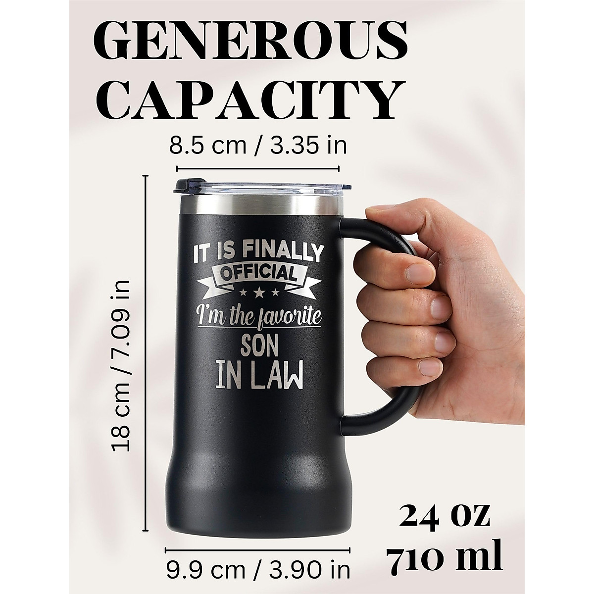 Onebttl Son in Law Gifts from Mom Dad, Parent, Father, Mother for Engagement, Wedding, Marriage, Stainless Steel Beer Stein Tumbler, 24oz Beer Mug with Lid