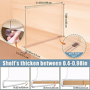 JEAWIWI Shelf Dividers for Closet Organization, Clear Acrylic Closet Shelf Divider Shelves Clothes Purses Separators, Plastic Shelves Organizer for Bedroom, Kitchen, Office, Cabinet, 8 Pack