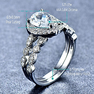 Ahloe Jewelry Teardrop Wedding Ring Sets for Him and Her Women Men Titanium Stainless Steel Bands Cz 18k Gold Plated Pear Couple Rings Size 9&7