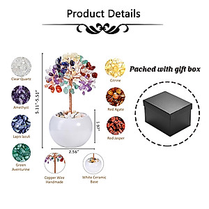 CrystalTears Chakra Crystal Tree Natural 7 Chakra Healing Crystal Gemstone Money Tree Feng Shui Stone Tree Life Ornament for Home Office Decor Wealth Good Luck Crystal Gift for Mom Mothers Day