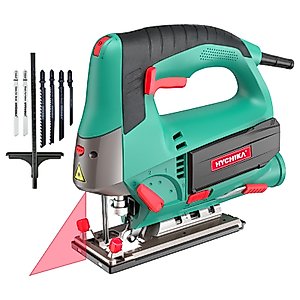 HYCHIKA Jig saw, 6.7A Jig Saw 800-3000SPM with 6 Variable Speeds, 4 Orbital Sets, Bevel Angle 45°, 6PCS Blades, Pure Copper Motor, Laser Guide, Wood Metal Plastic Cutting