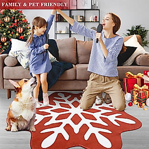 CAREMEE Christmas Round Rug Washable Area Rugs 4ft Circle Rug for Living Room Non Slip Soft Non Shedding Throw Rugs Stain Resistant Room Decor Carpet for Dining Room Snowflake 4'x4'