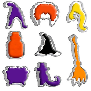 AnyDesign 8Pcs Halloween Witch Biscuit Cutters Set Stainless Steel Biscuit Cutters Reusable Witch's Hat Shoe Broom Pot Shape Cookie Cutters for Halloween Party Supplies Cookie Baking Decoration