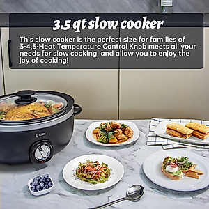 ICOOK USC-35-OP001BK 3.5 Quart Slow Cooker,Aluminium Sear/Sauté Stew Pot Stovetop safe,Dishwasher Safe,Glass Lid,Adjustable Temp,Food Warmer,Black