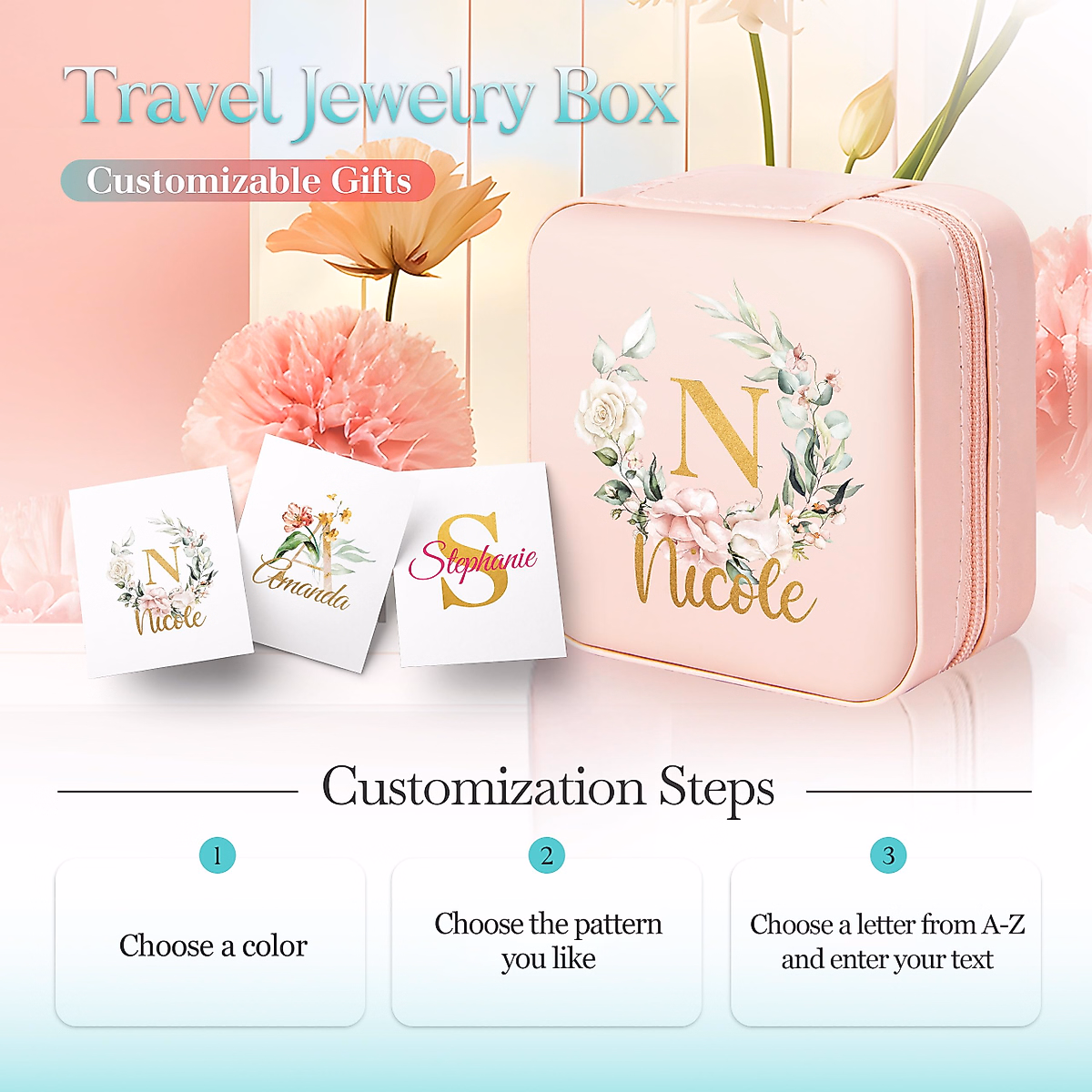 Caramel Sweet Life Jewelry Box | Personalized Jewelry Organizer | Mom Gifts | Small Travel Jewelry Case with Initial Design