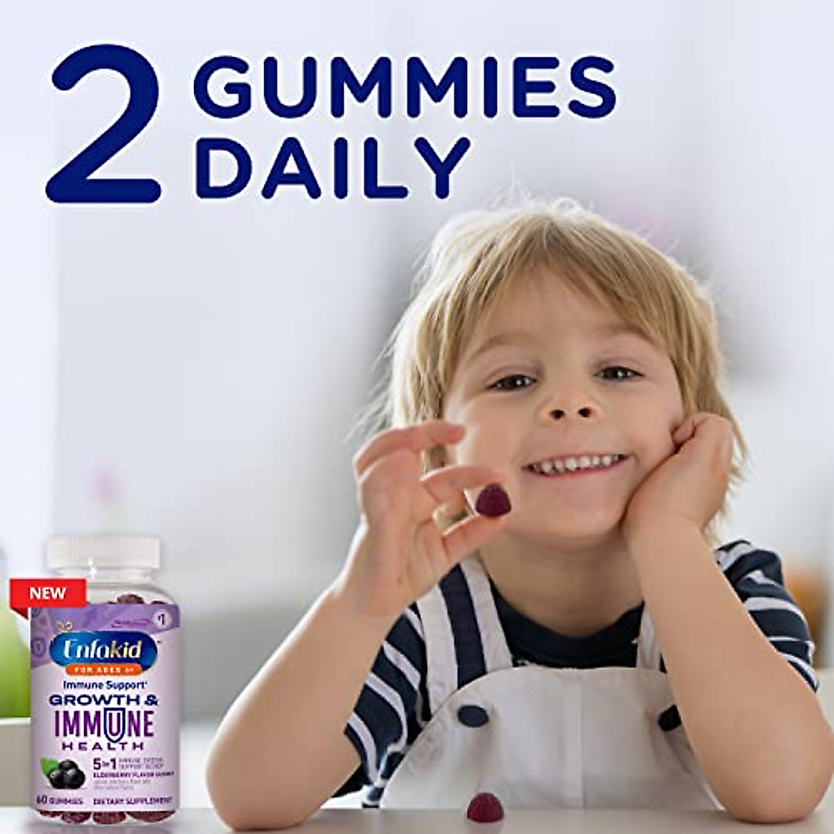 Enfakid Elderberry Daily Gummy Multivitamin: Vitamin C, D & E, Selenium & Zinc, Elderberry Flavored Immune Support Gummies for Kids, high in antioxidants, gelatin free & vegetarian, 60 count