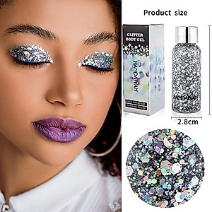 Body Glitter Holographic Glitter Liquid for Festival Make Up,Face Glitter Sequins Chunky for Hair and Eyeshadow Long-Lasting No Glue Needed and Easy to Remove.