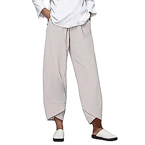 AopnHQ Womens Plus Size Summer Clothes Cotton Capri Pants Relaxed fit Capri Wide Leg Pants Women fold Over Yoga Pant Cotton Yoga Pants with Pocket Womens Dress Pants high Waisted A-Beige
