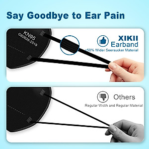 XIKII KN95 Face Mask Black, 50 Pack - 5-Layer Protective Masks, GB2626-2019 Certified, Comfortable Ear Loops, 98% High Filtration, Adjustable Nose Bridge, Non-Medical Respirators for Everyday Safety