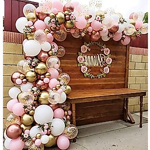 Beaumode Diy Rose Gold Pink White Balloon Garland Arch 160PCS with Confetti Balloons Baby Shower Wedding Princess Birthday Anniversary Engagement Bridal Shower Party Decoration (Rose Gold Pink White)