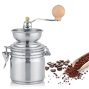BEIJIALY Manual Coffee Grinder, Stainless Steel Manual Coffee Bean Mill Grain Mill Spice Nuts Grinding Mill Hand Tool, Portable Hand Crank Mill for Home Office Cafe(Silver)