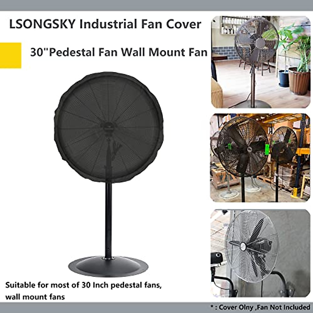 LSongSKY Industrial Fan Cover 2 Pack,Suitable for 30 Inch Wall Mount Fan,Industrial Pedestal Fan in the Warehouse,Shop, Garage,and Workspace,Waterproof & Dustproof 600D Oxford,Black
