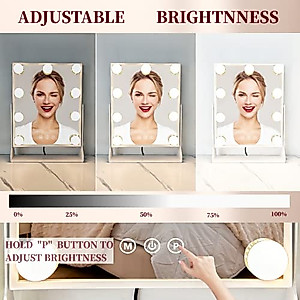 Acoolda Vanity Mirror with Lights, Hollywood Lighted Makeup Mirror with 9 Dimmable LED Bulbs, 3 Color Lighting Modes, Detachable 10X Magnification, 360°Rotation,White