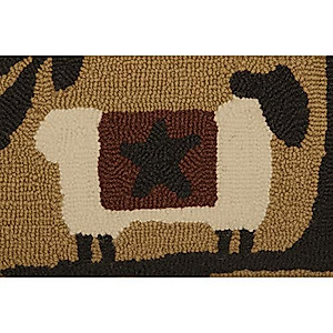 VHC Brands Heritage Farms Sheep and Star Hooked Graphic/Print Textured Wool Primitive Bedding Hand Sewn 22x14 Filled Pillow, 1 Count (Pack of 1), Mustard Tan
