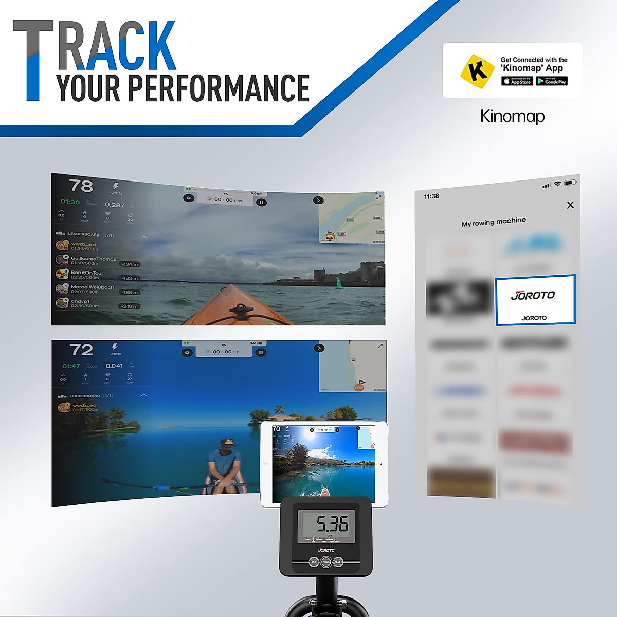 JOROTO MR23 Water Rowing Machine for Home Use, 300 Lbs MAX Weight Capacity Rower Machine with Bluetooth Function, Ipad Holder, 44 Days Kinomap Subscription