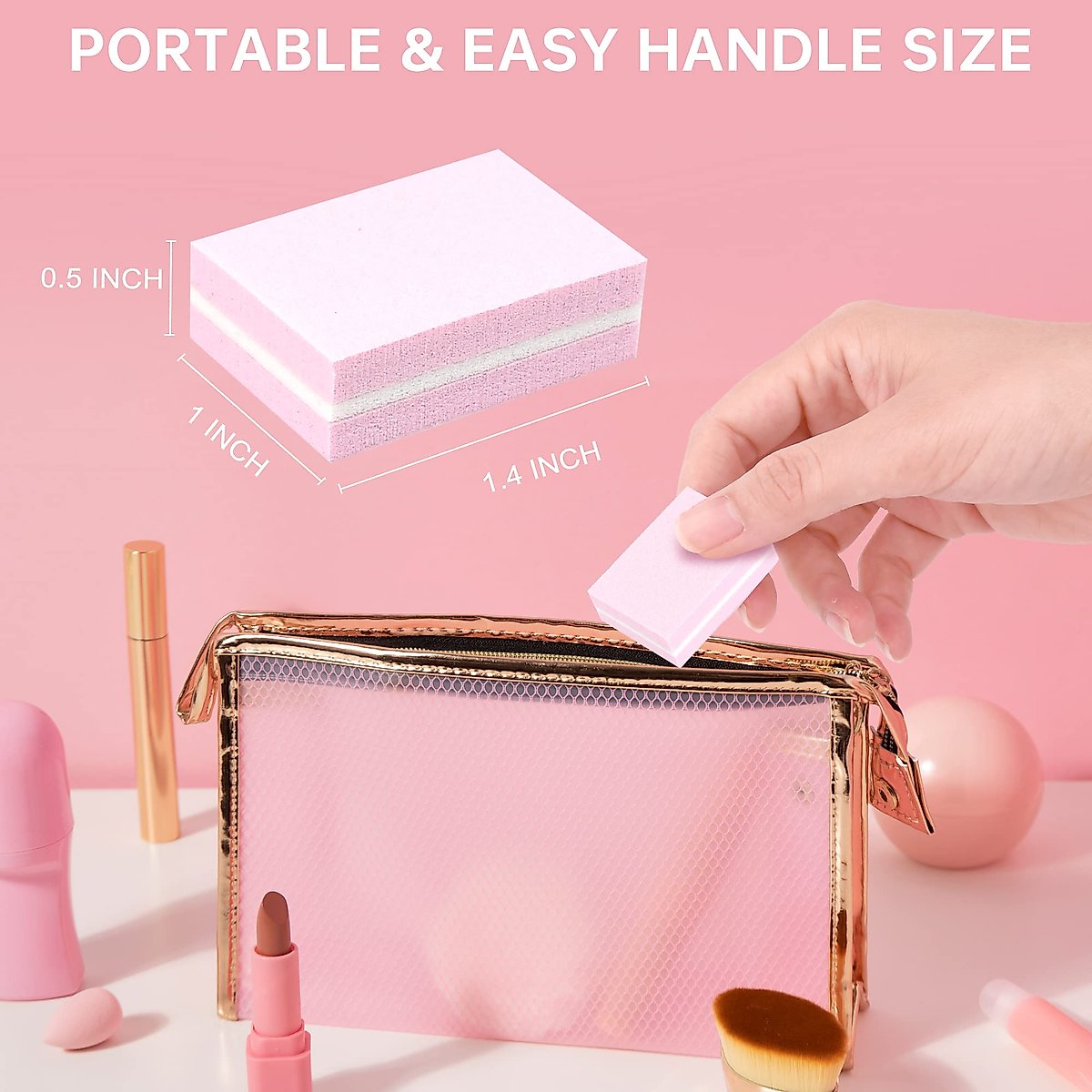 Mini Nail Buffer Blocks, 100/180 Grit Sponge Buffing Sanding Block File Manicure Tools Bulk 50Pcs (Pink)