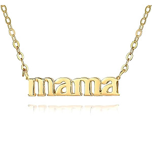 Mama Necklace for Women 18K Gold Plated Mom Pendant Stainless Steel Silver Letter Gift Personalized Jewelry for Mother and Daughter (Gold 1)