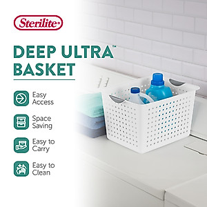 Sterilite 16288006 Deep Ultra Basket, White Basket w/ Titanium Inserts, 6-Pack