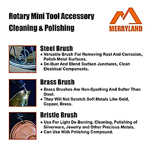 Merryland Bristle Brush Mini Nylon Brush for Dremel 72 Pack, Pen Brush Wheel Brush Cup Brush 24 Pack for Each, Polish Brush End Brush Mini Rotary Tool Accessory, RMTA072C3