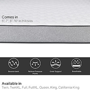 Treaton, Foam Mattress 5-Inch Medium Firm Tight top High Density Foam Mattress, Full XL, Gray