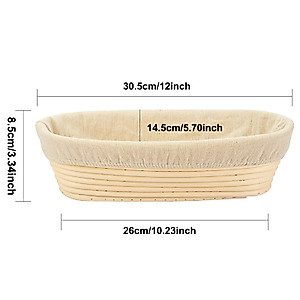 Stormshopping 11.8 inch Oval Long Banneton Brotform Bread Dough Proofing Rising Rattan Basket & Liner
