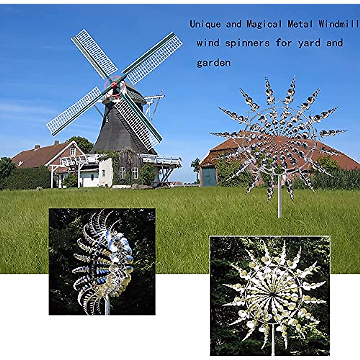 Wind Spinners for Yard and Garden，Windmills for The Yard Garden,Pinwheels for Yard and Garden,Garden Decor for Outside,Metal Yard Art (2 PCS -Silver)