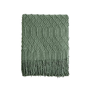 MOLLY ROCKY 100% Acrylic Knitted Throw Blanket Textured Solid Soft Decorative Throw for Sofa, Couch, Bed,50x60 Inch,Green
