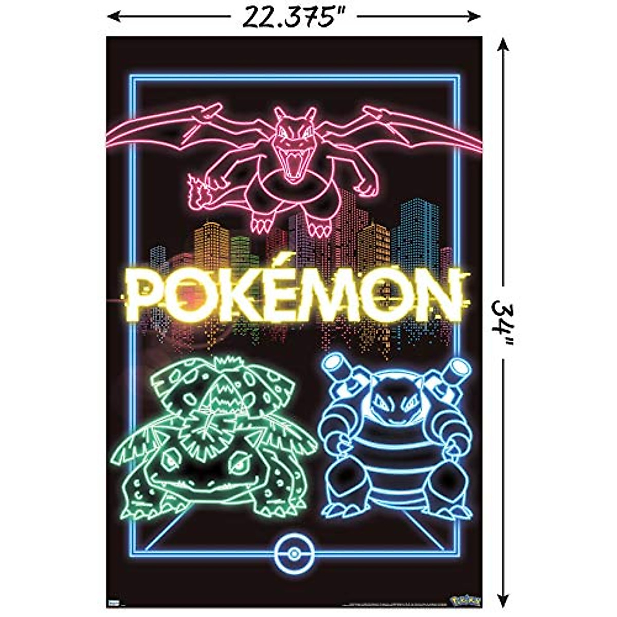 Trends International Pokémon - Neon Group Wall Poster, 22.375" x 34", Poster & Mount Bundle