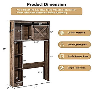 Giantex Over The Toilet Storage Cabinet - Freestanding Bathroom Organizer with Sliding Barn Door & Storage Shelves, Multifunctional Bathroom Toilet Rack for Bathroom, Restroom, Laundry, Brown
