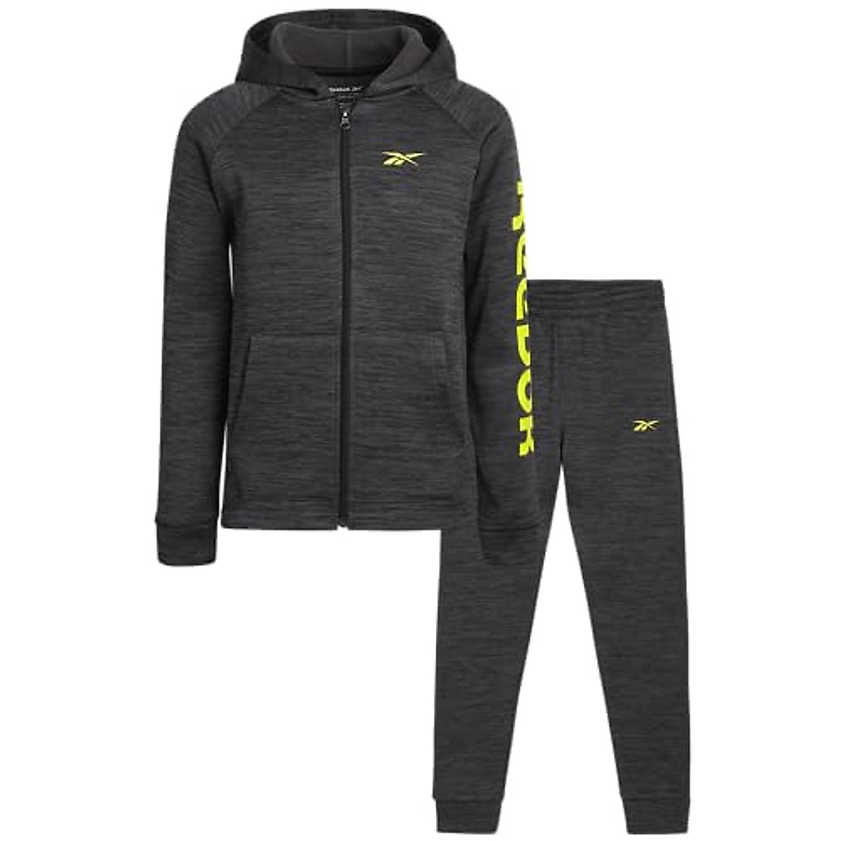 Reebok Boys' Sweatsuit - Active Fleece Zip Hoodie Sweatshirt and Jogger Sweatpants (2T-12), Size 10, Black Straided