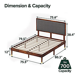 ZINUS Raymond Wood Platform Bed Frame with Adjustable Upholstered Headboard / Solid Wood Foundation / Wood Slat Support / No Box Spring Needed / Easy Assembly, King