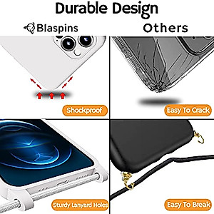 blaspins Crossbody Lanyard Strap Case for iPhone 13, Neck Cross Body, Adjustable Holder Removable, Drop Protection Shockproof, Hands-Free Silicone Case Cover 6.1 inch, 150 cm Strap, iP13 - White