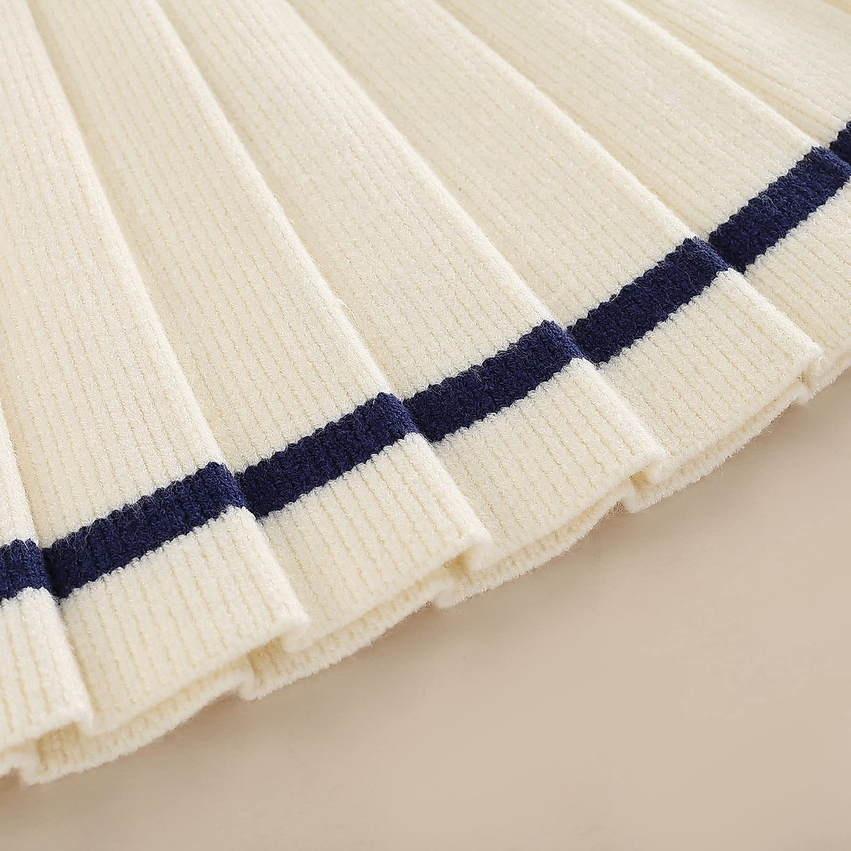 LXXIASHI Baby Girls Knitted Sweater Dress Toddler Girls Sailor Dress Long Sleeve Fall Winter Pleated Dress (Apricot, 2-3T)