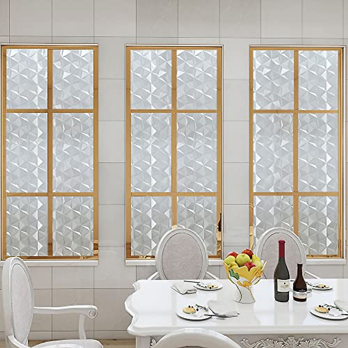 3D Window Privacy Film, Frosted Glass Window Film,Vinyl Decorative Window Decals, UV Blocking Window Coverings Static Clings No-Glue Window Film (23.6 x 78.7 inch)