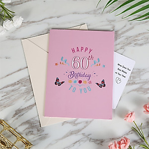 HOMANGA 60th Birthday Pop Up Card, Happy 60th Birthday Card for Her, Women, Wife, 60th Birthday Gift for Sister, Mom, Friend, Pop Up Birthday Greeting Card with Blank Note and Envelope, 6" x 8"