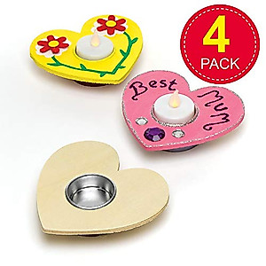 Baker Ross EM1183 Heart Shaped Tealight Holders - Pack of 4, Wooden Arts and Craft Kit for Kids, Design and Paint Yourself, Ideal Home or School Activity, White
