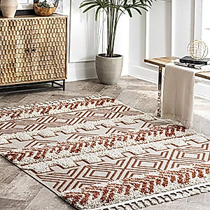 nuLOOM Zuri Shaggy Banded Tribal Area Rug, 5' 3" x 7' 3", Rust