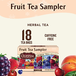 Celestial Seasonings Fruit Tea Sampler Herbal Tea Variety Pack, Caffeine Free, 18 Tea Bags Per Box