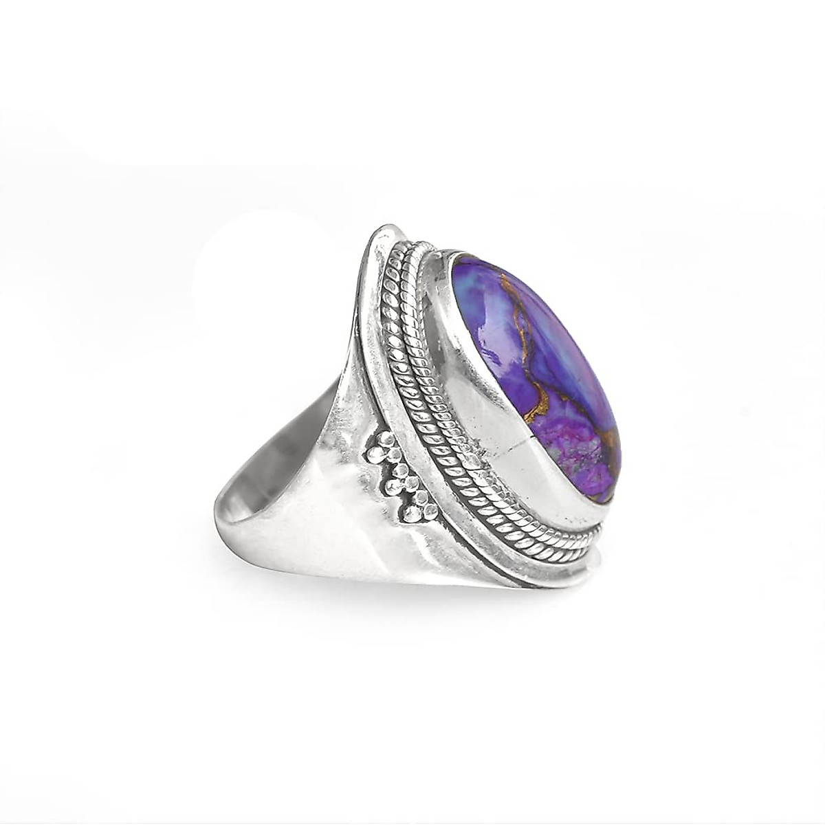 YoTreasure Purple Copper Turquoise Bold Ring .925 Sterling Silver Jewelry